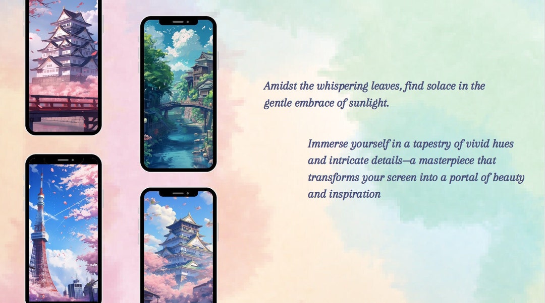 Phone Screensaver Wallpaper, Set of 4 Japanese Anime Inspired Art ...