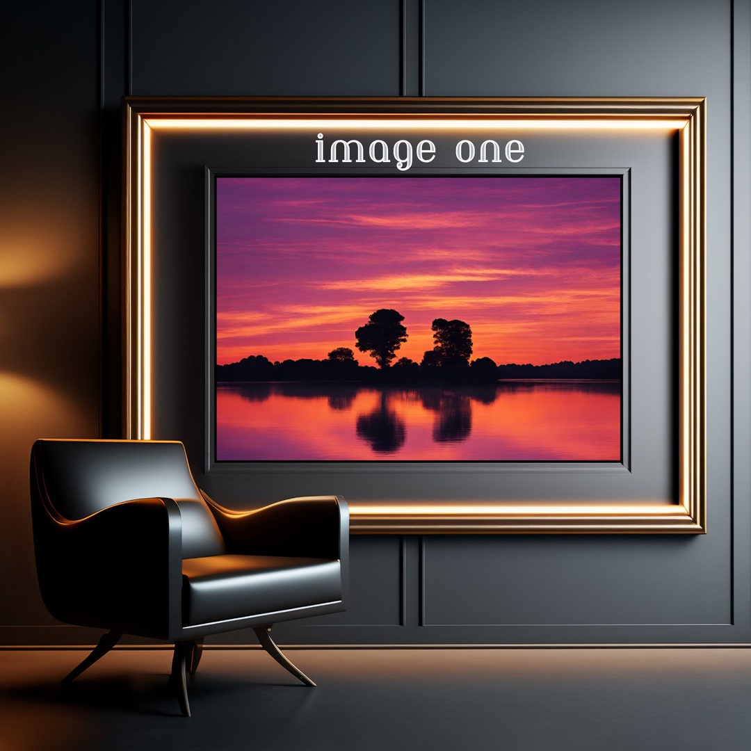Sunset Serenity Reflections Enchanting Evening Lakeside Canvas Set of 4 ...