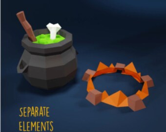 Witch's Cauldron Papercraft 3D DIY Low Poly Paper Crafts Halloween ...