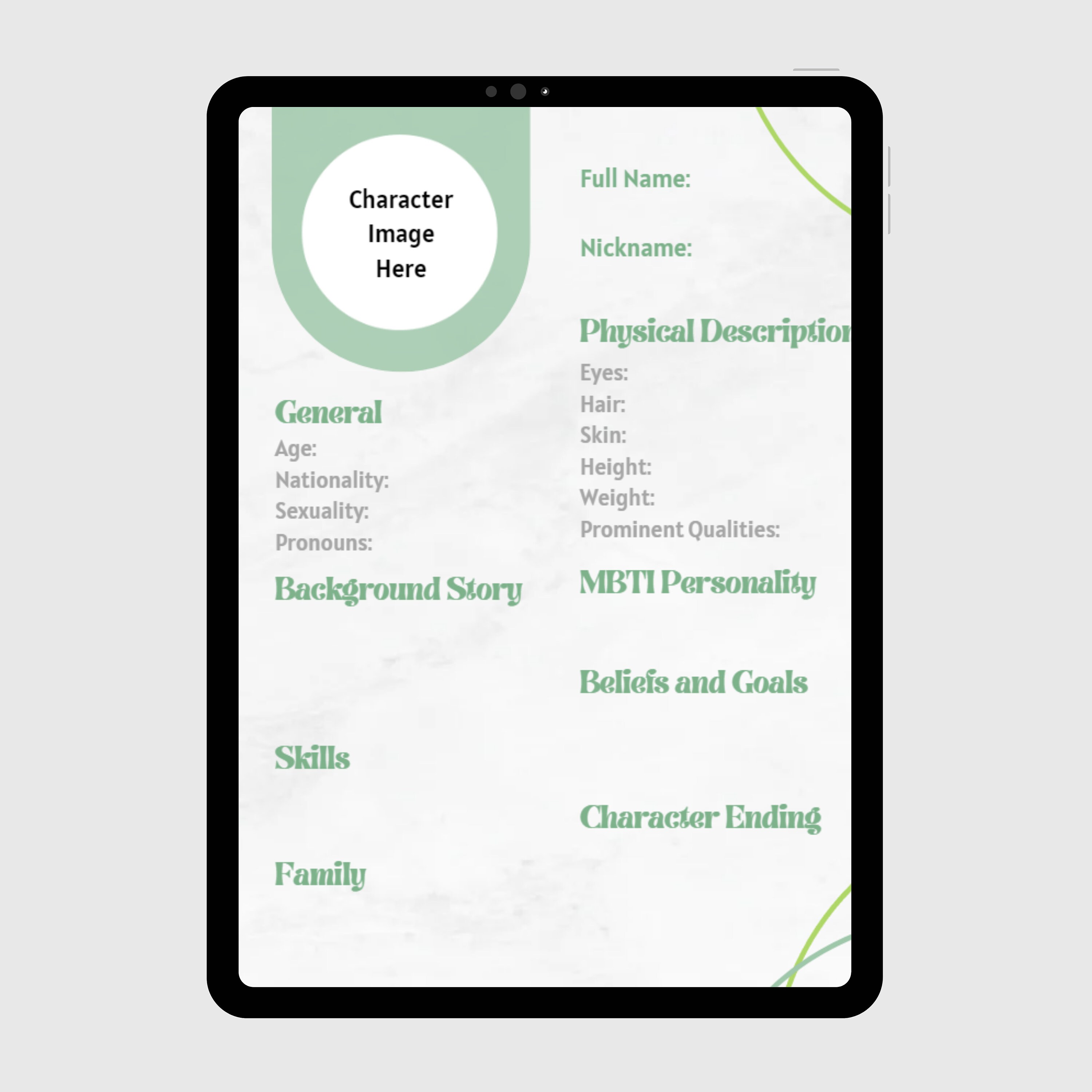 Character Profile Template Digital Download PDF Goodnotes Character ...