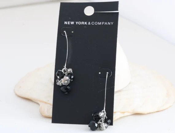 New York and Company Dangle Drop Black and Clear Pierced Old Stock Earrings Vintage Jewelry Luluglitterbug Etsy