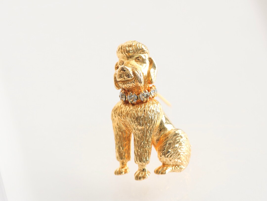 Castlecliff Gold Tone Poodle Dog Pin Brooch With Rhinestone Collar ...