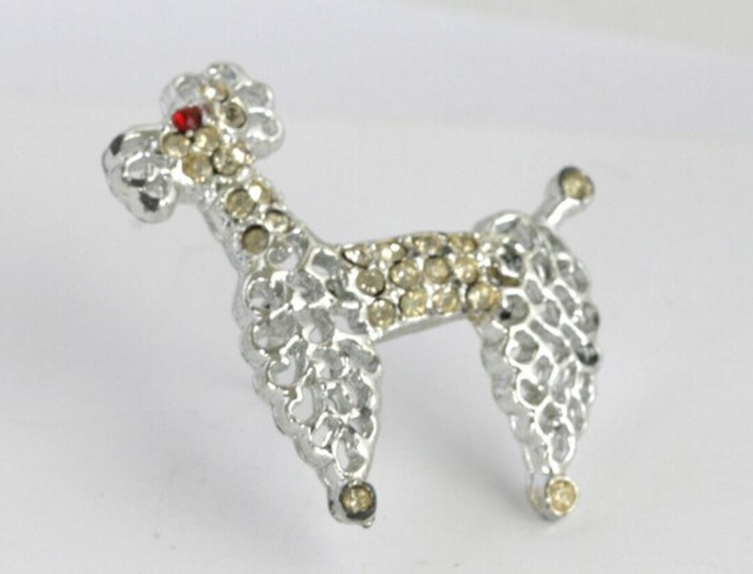 Vintage Clear Rhinestone Poodle Dog Brooch in Silver Tone - Etsy