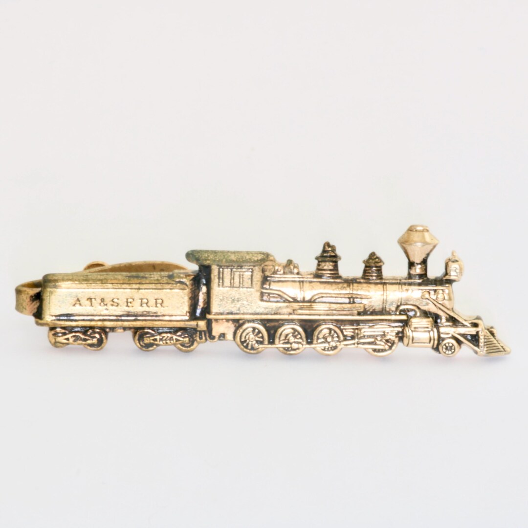 Vintage ATSF Santa Fe Railroad Locomotive Tie Bar Pioneer Gold Tone ...