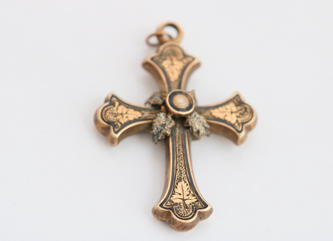 Victorian Era Gold Cross Pendant With Seed Pearl // Antique Cross ...