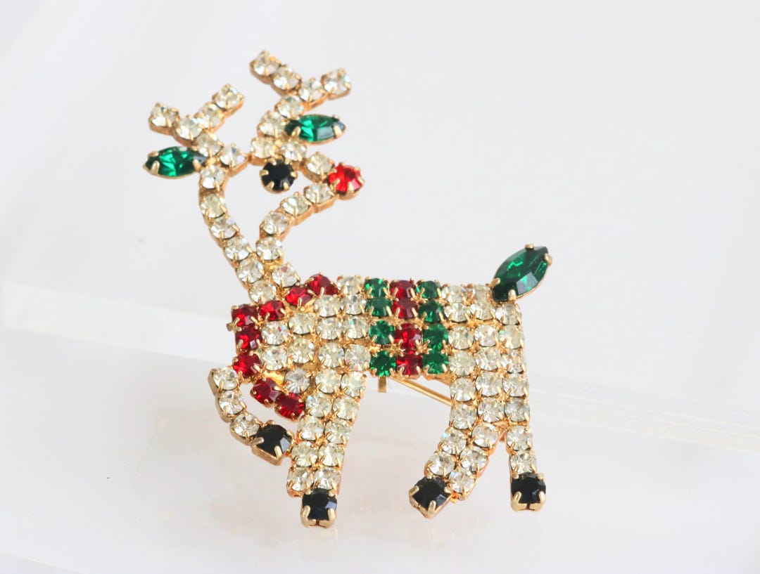 Vintage Rhinestone Encrusted Rudolph the Red-nosed Reindeer Brooch ...