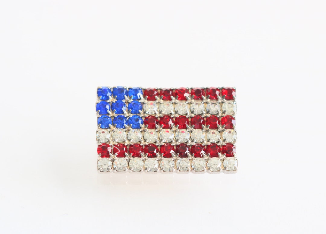 Vintage Rhinestone Studded American Flag US Flag Brooch ...