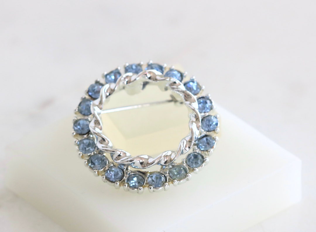 Silver and Light Blue Rhinestone Circle Brooch Pin // Vintage Jewelry ...