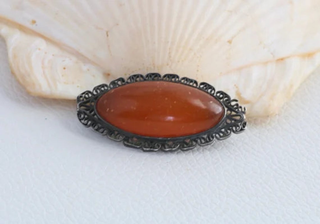 Vintage Russian Silver and Amber Brooch Pin Marked 875 // Estate ...