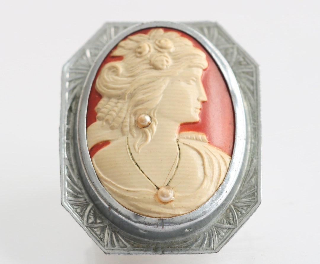 Vintage Art Deco Celluloid Cameo Brooch With Faux Pearls ...