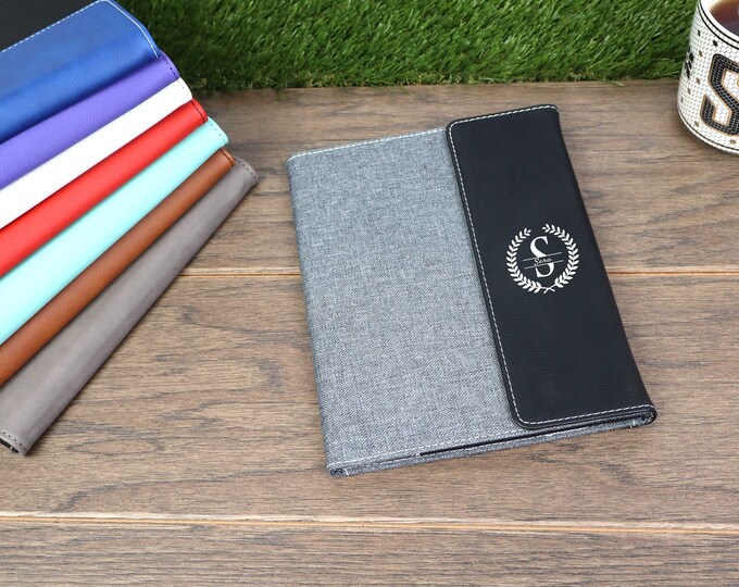 Personalized Leather Flap Portfolio, Custom Notepad Cover, Gifts for ...