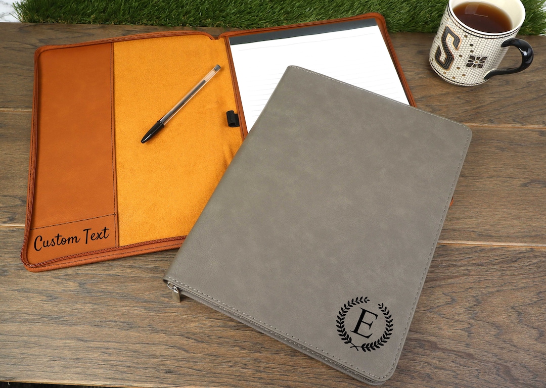 Leather Portfolio With Zipper, Monogrammed Leather Portfolio W/ Zipper ...