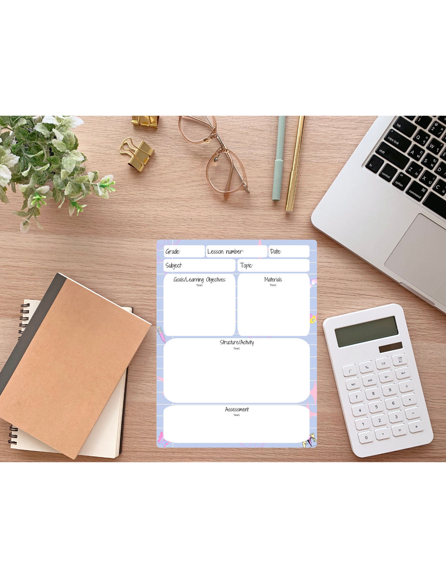 Pastel Lesson Plan Template Digital Download version 2 - Etsy