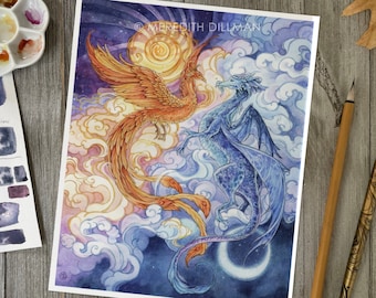 Dragon and Phoenix Art - Etsy