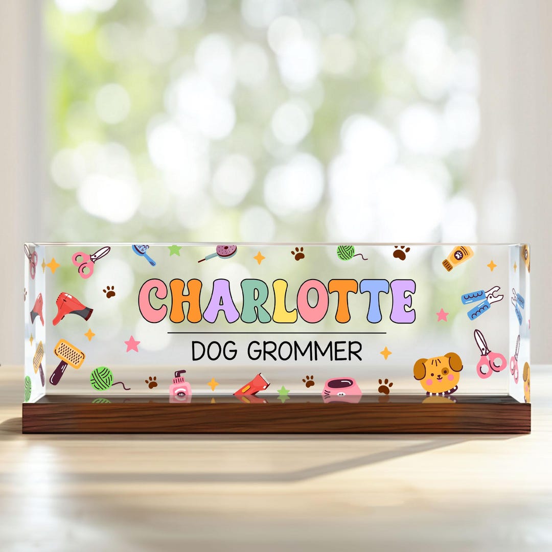 Personalized Dog Groomer Desk Name Plate - Custom Acrylic Name Sign for ...
