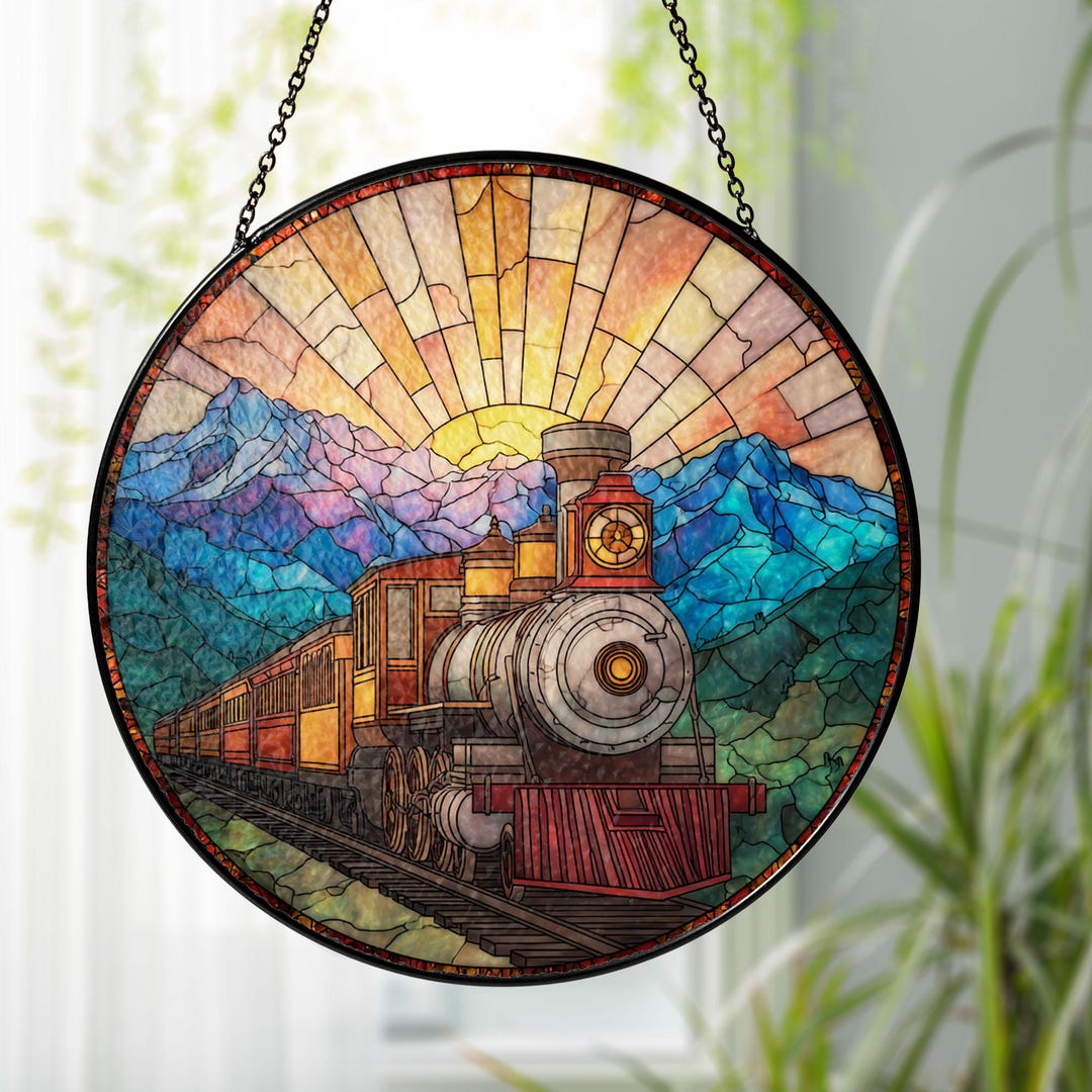 Train Stained Glass Suncatcher Window Hanging, Train Ornament ...