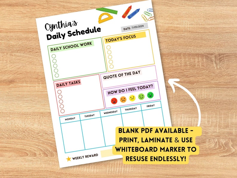 Editable Daily Schedule Template, Homeschool Routine, Kids Daily ...