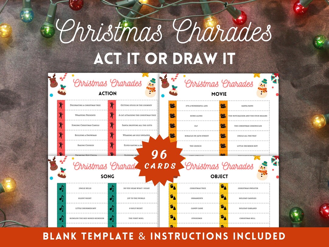 Christmas Charades Printable, Christmas Pictionary, Holiday Party Games ...