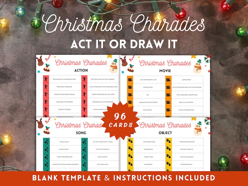 Christmas Charades Printable, Christmas Pictionary, Holiday Party Games ...