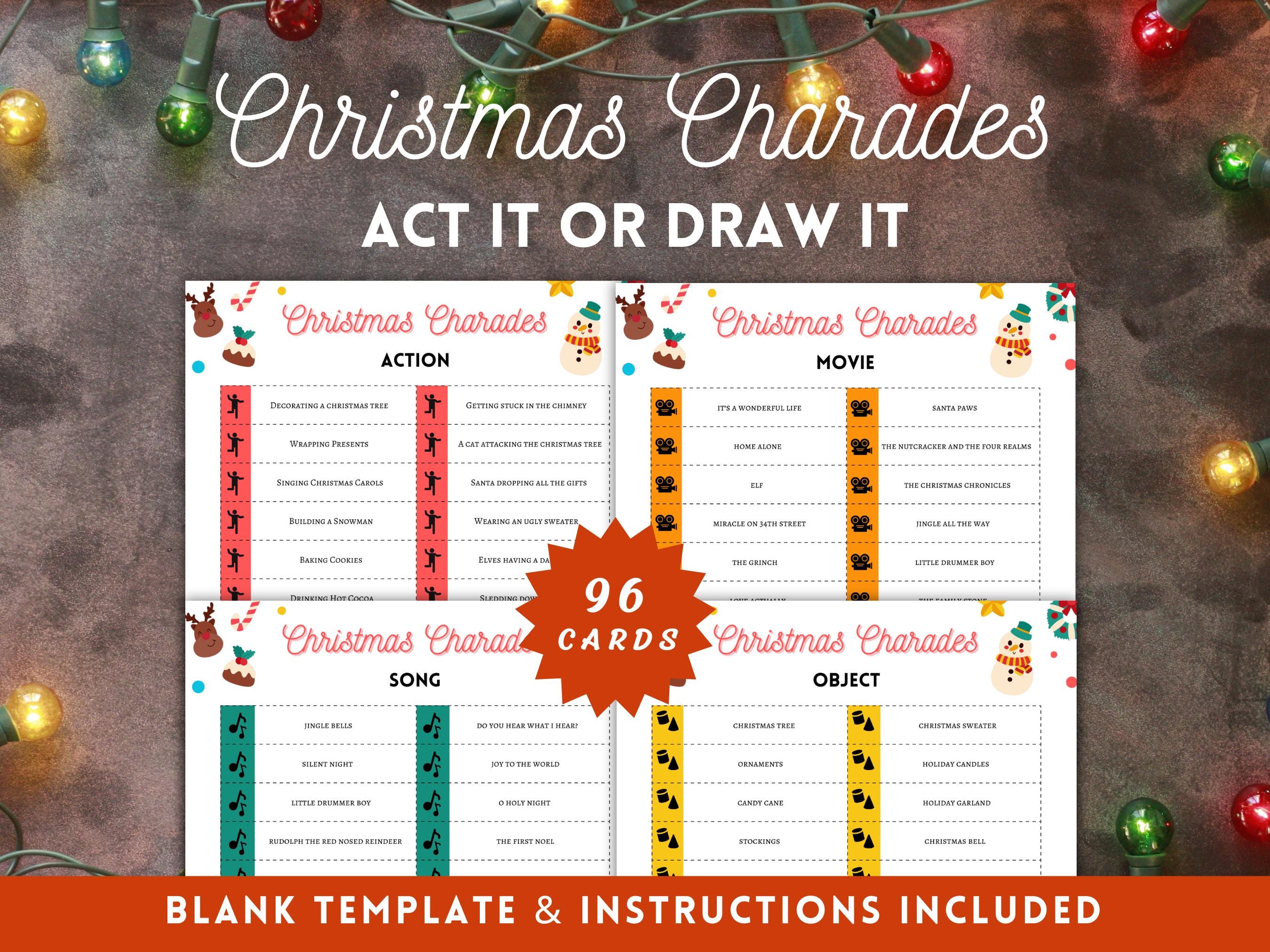Christmas Charades Printable, Christmas Pictionary, Holiday Party Games ...