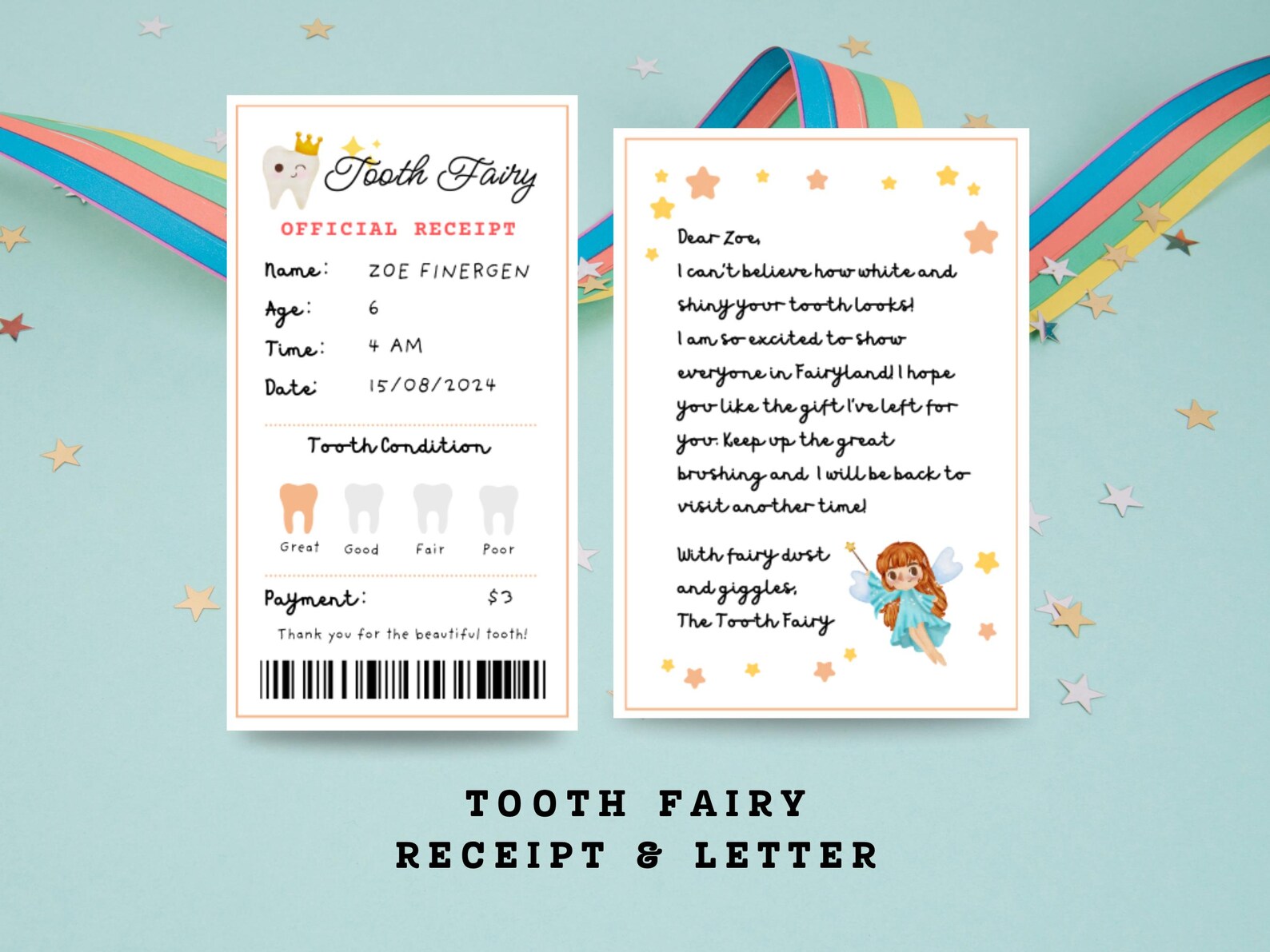 Editable Tooth Fairy Letter Receipt Certificate Set, Mini Tooth Fairy ...