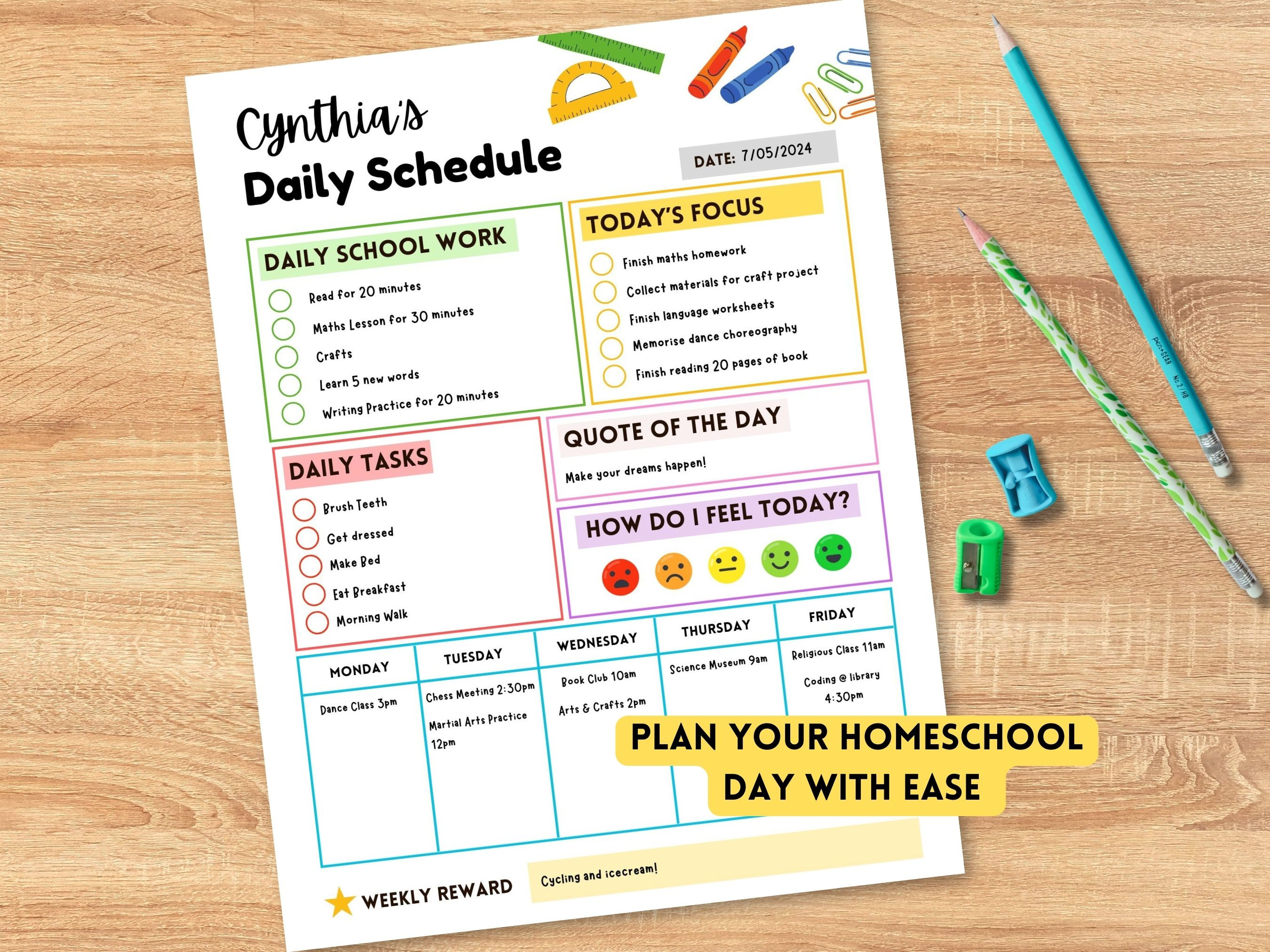 Editable Daily Schedule Template, Homeschool Routine, Kids Daily ...