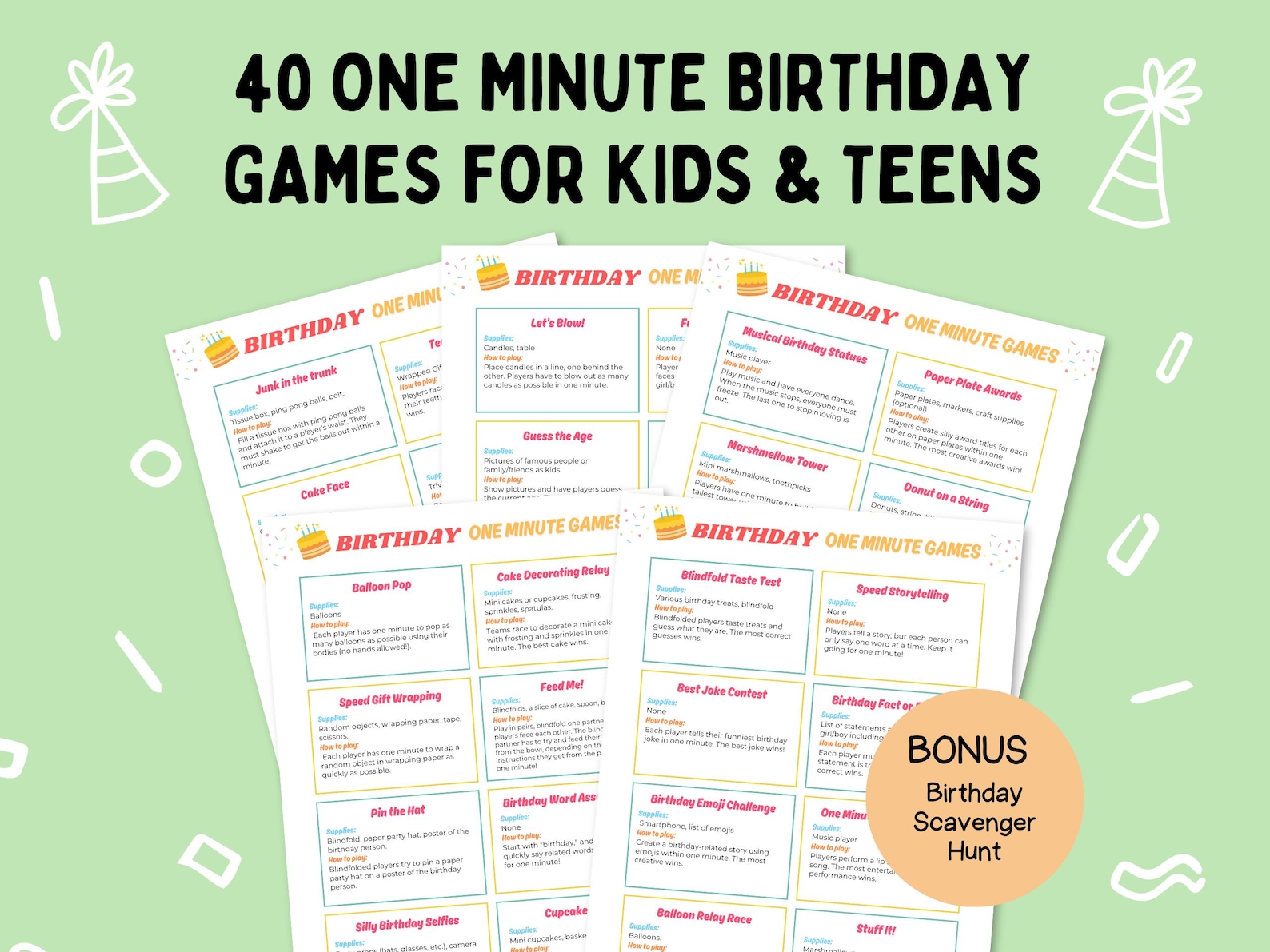 Birthday Minute to Win It Games, Birthday Party Games, One Minute Games ...
