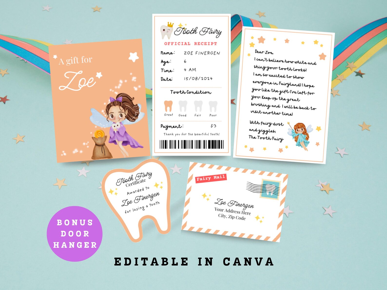 Editable Tooth Fairy Letter Receipt Certificate Set, Mini Tooth Fairy ...