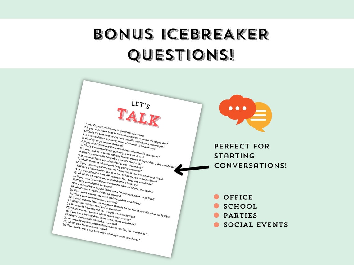 Icebreaker Games, Icebreaker Questions, Printable Icebreaker, Group ...