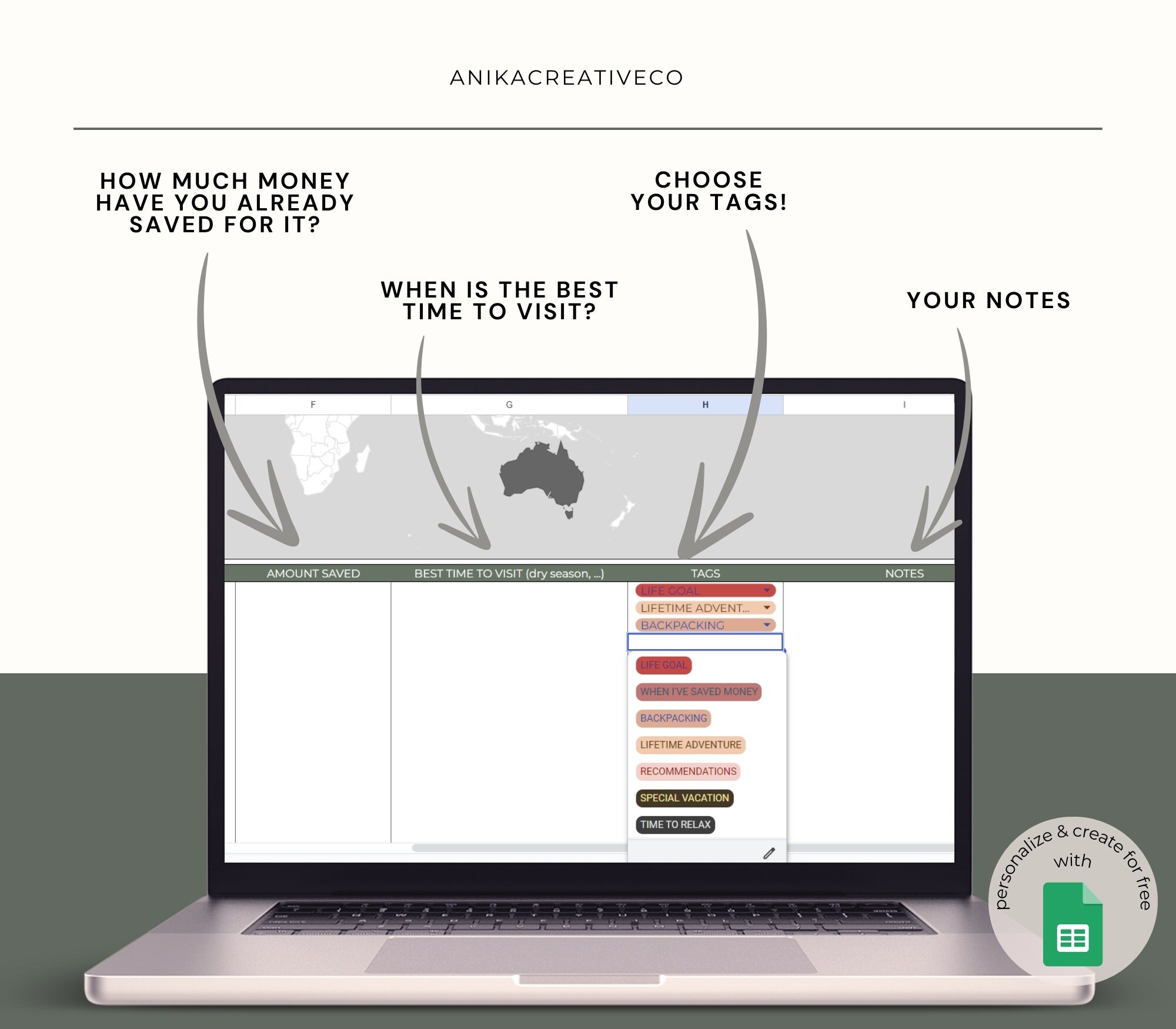 Online World Map, Google Sheets World Map, Automated World Map, Travel ...