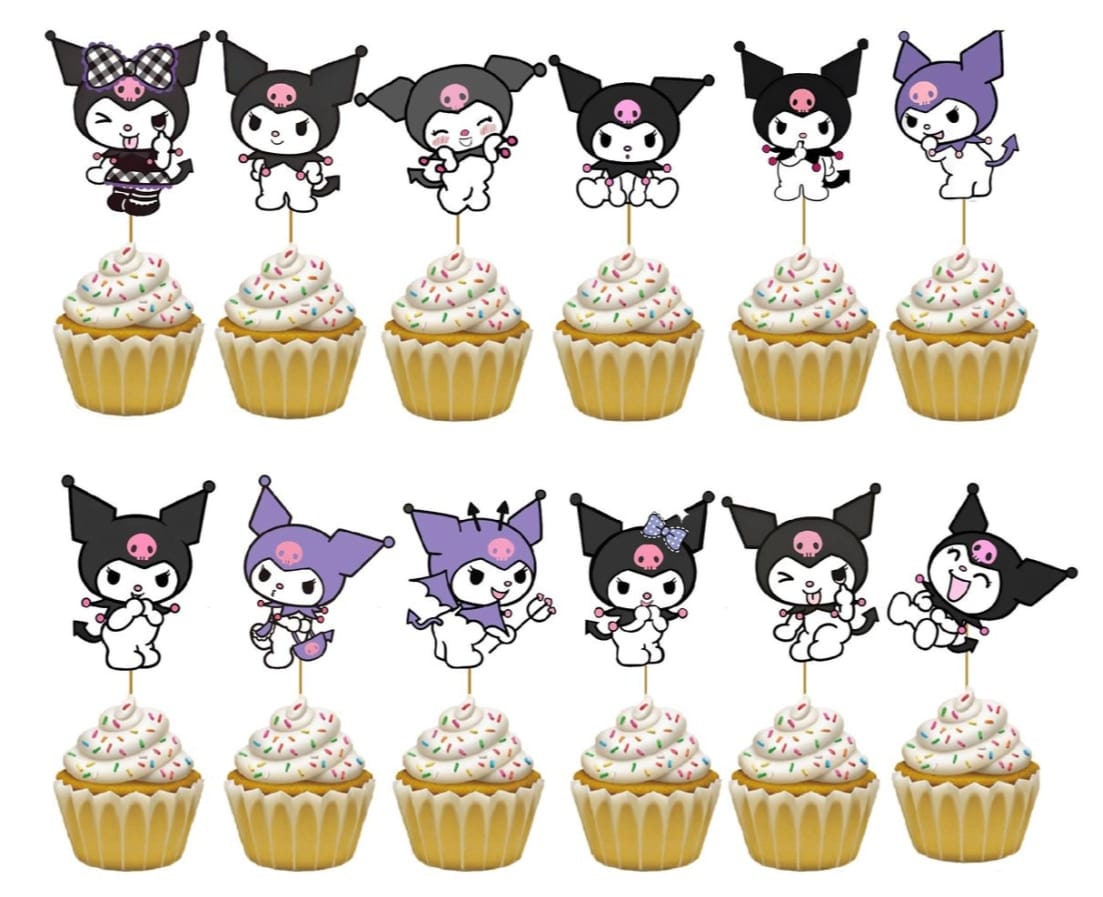 KUROMI Tableware Party Cake Topper Cupcake Happy Birthday Supplies ...