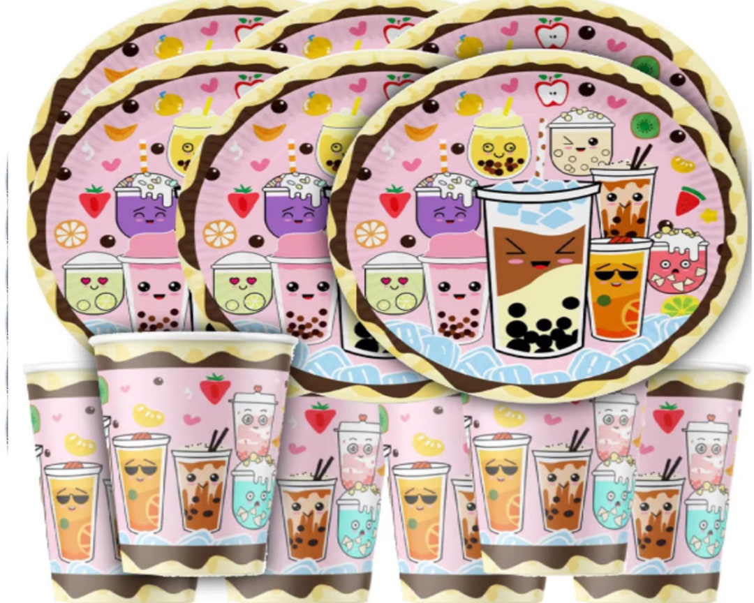 BOBA TEA Tableware Party Cake Topper Cupcake Happy Birthday Supplies ...