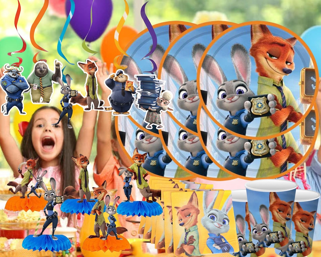 Zootopia Tableware Party Cake Topper Cupcake Happy Birthday Supplies ...