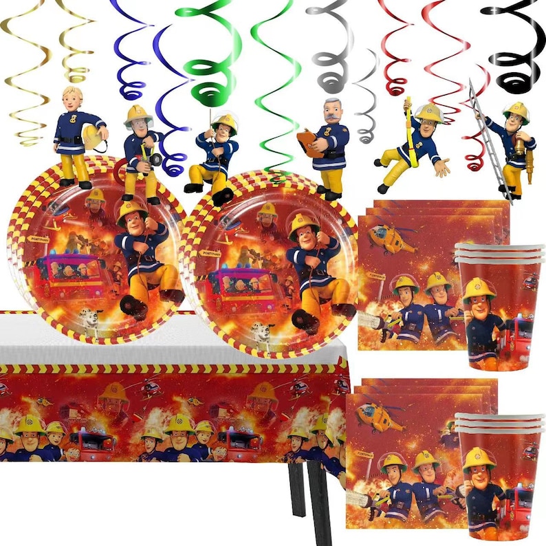 FIREMAN SAM Tableware Party Cake Topper Cupcake Happy Birthday Supplies ...