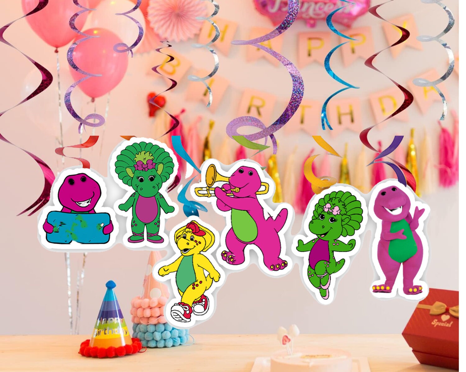BARNEY Tableware Party Cake Topper Cupcake Happy Birthday Supplies ...