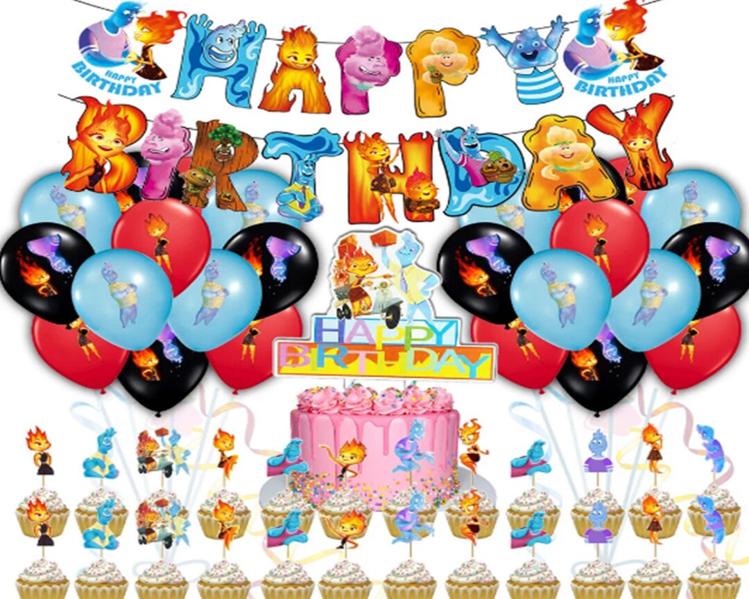 ELEMENTALS Tableware Party Cake Topper Cupcake Happy Birthday Supplies ...