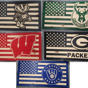 Badgers Wooden Carved Flag, Wisconsin Badgers Football Team Decor, Wall ...