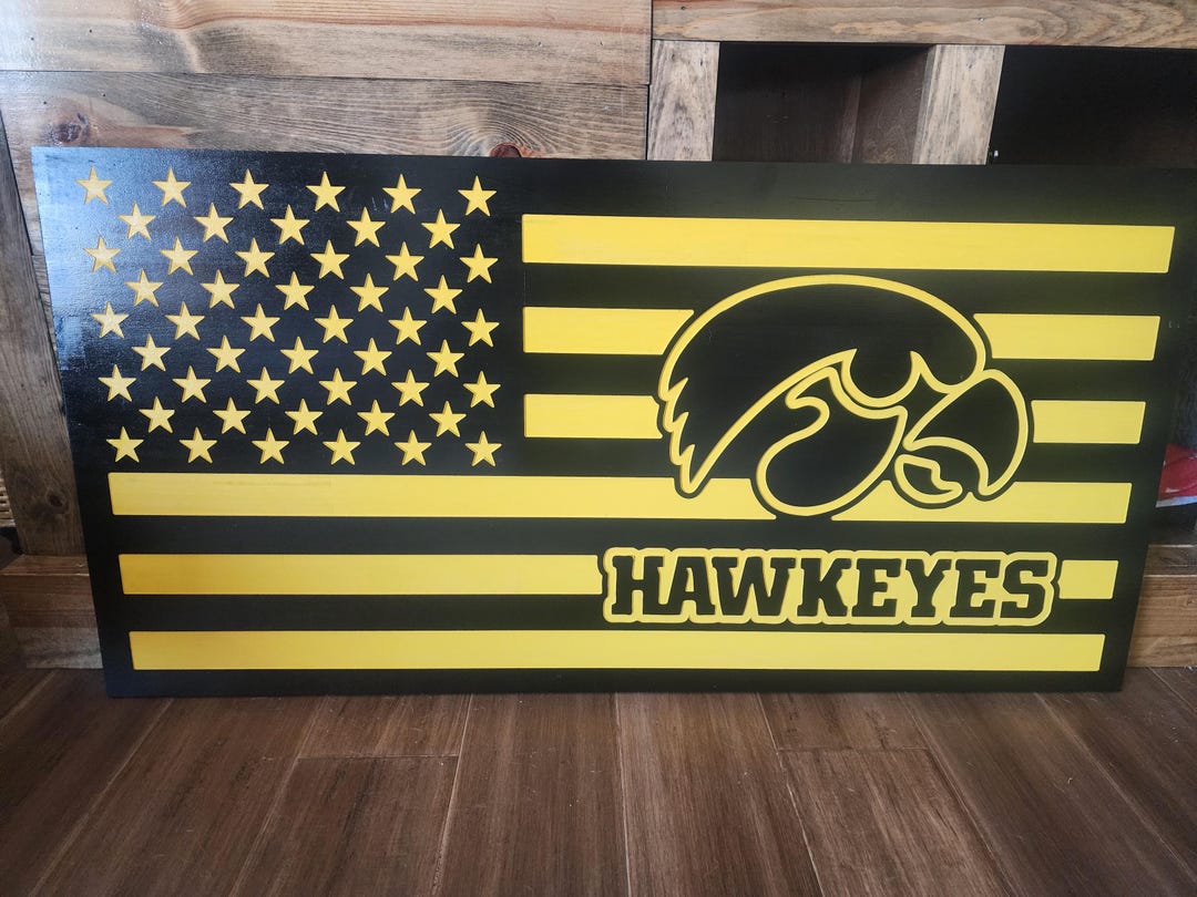 Hawkeye Wooden Carved Flag, Iowa Hawkeyes Football Team Decor, Wall ...