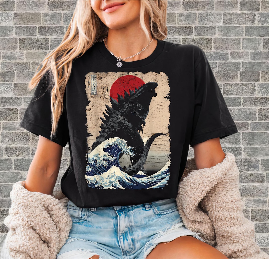 Godzilla Great Wave Retro Japanese Art Tshirt | Unisex Adult Tee ...