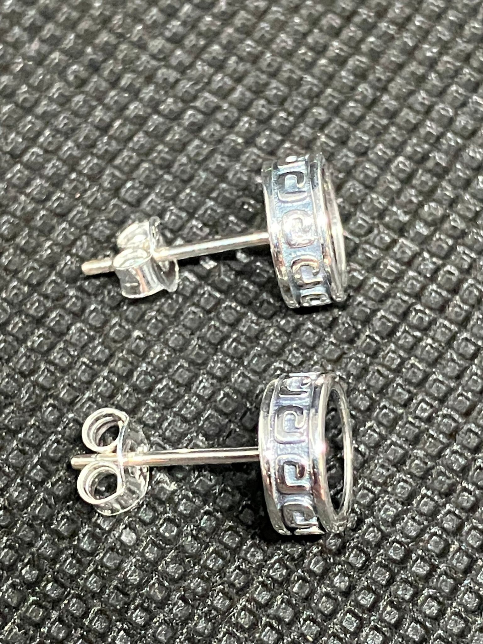 Mens Patterned Silver Earing, Greek Patterned, Stud Earring - Etsy UK ...