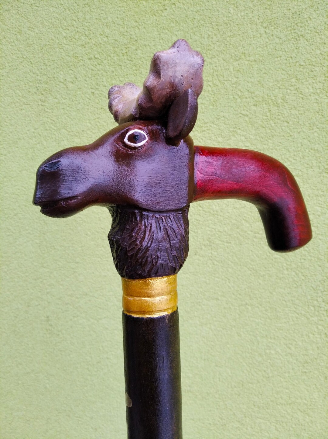Moose Wooden Walking Cane, Moose Walking Stick, Hand Carved Handle ...