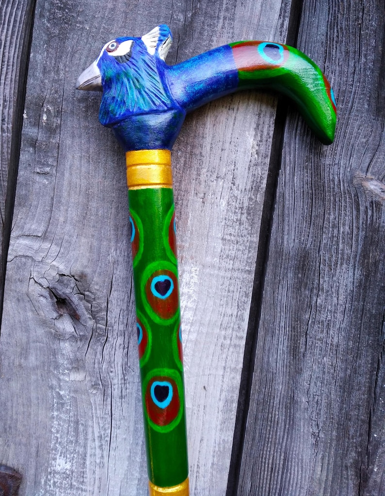 Peacock Wooden Cane, Bird Walking Stick, Peacock Handle, Cane for Women ...