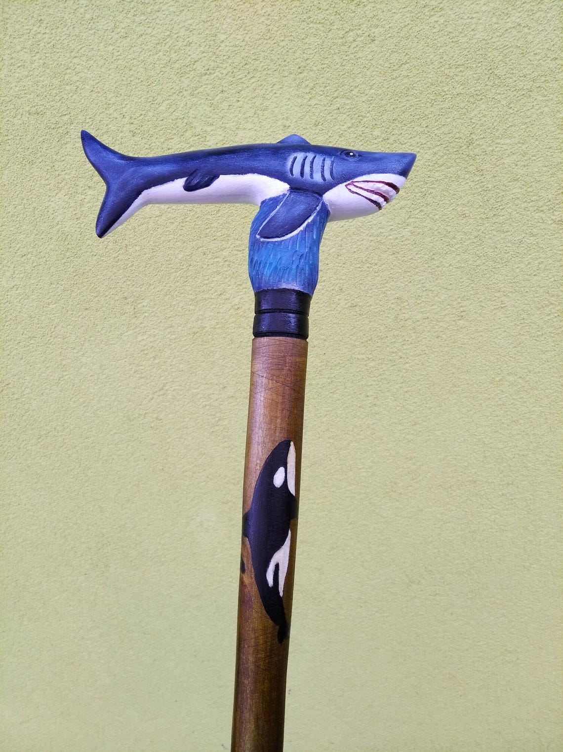 Shark Wooden Walking Cane, Fish Wooden Walking Stick, Hand Carved ...