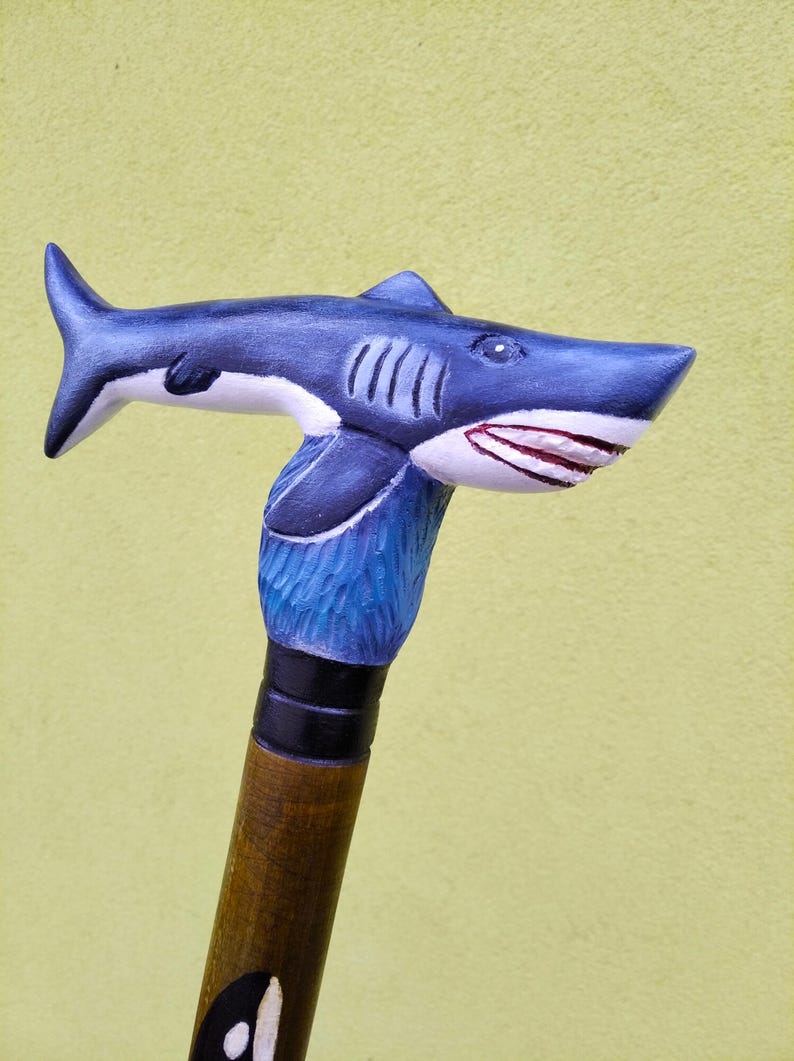 Shark Wooden Walking Cane, Fish Wooden Walking Stick, Hand Carved ...