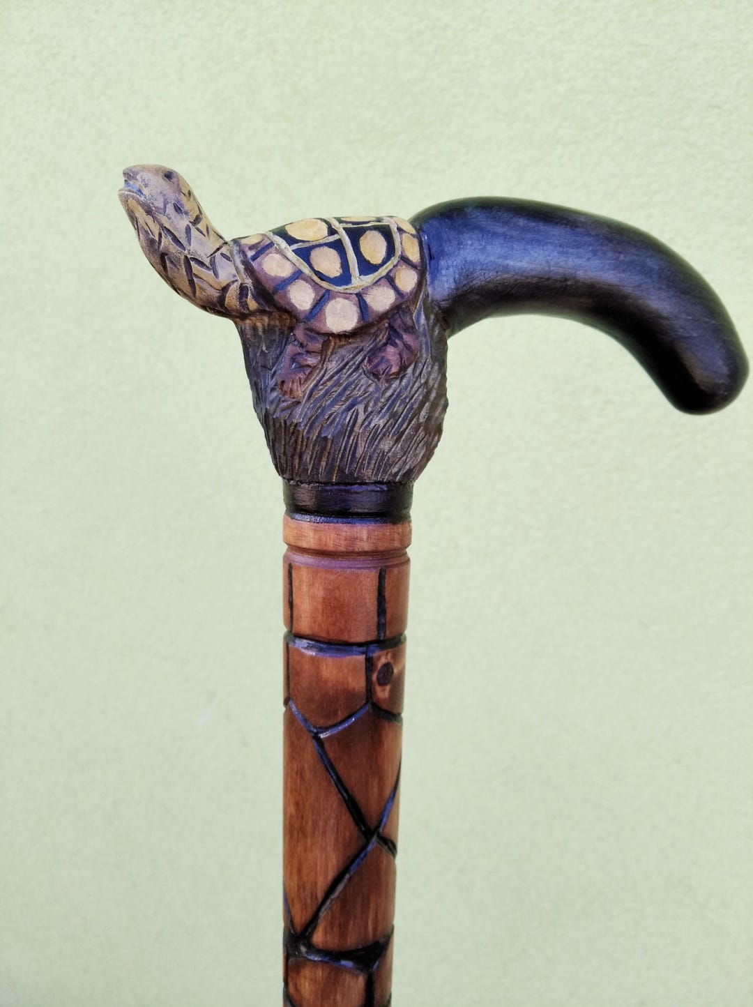 Carved Turtle Wooden Cane, Designer Walking Stick, Cane for Men, Women ...