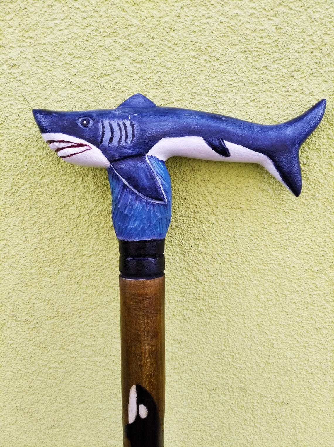 Shark Wooden Walking Cane, Fish Wooden Walking Stick, Hand Carved ...