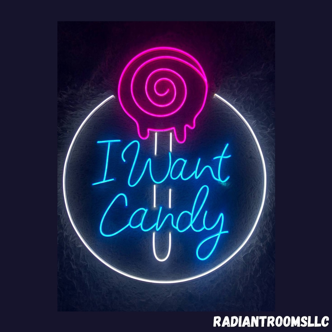 I Want Candy Shop Neon Sign, Lollipop Candy Store Led Light Sign ...