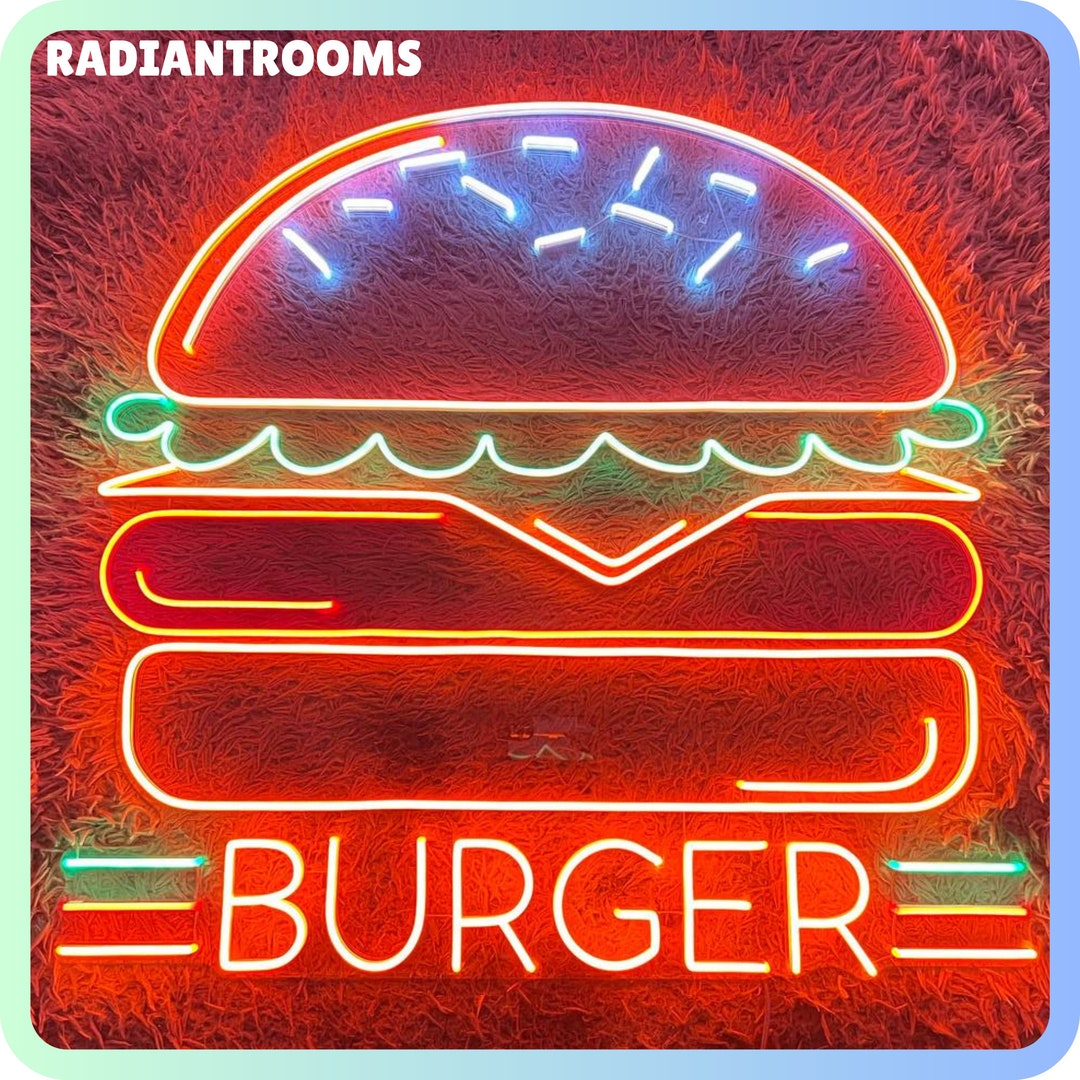 Large Burger Neon Sign, Open Welcome Burger Shop Led Sign Decor, Burger ...