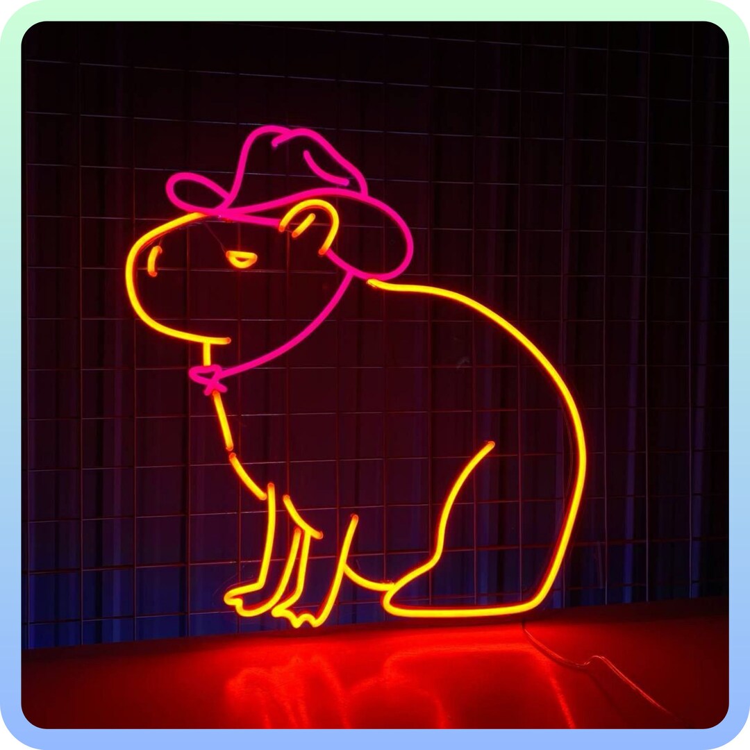 Cute Capybara Neon Sign, Cowboy Capybara With Hat Led Light, Custom ...