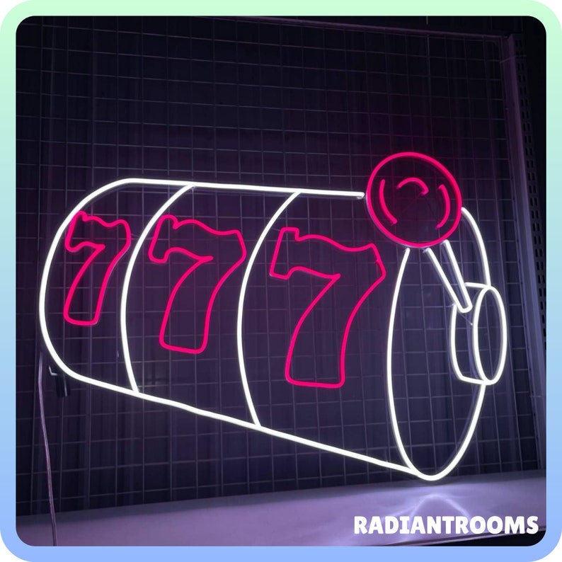 Slot Machine Neon Sign, 777 Slot Machine Jackpot Casino Wall Decor Led ...